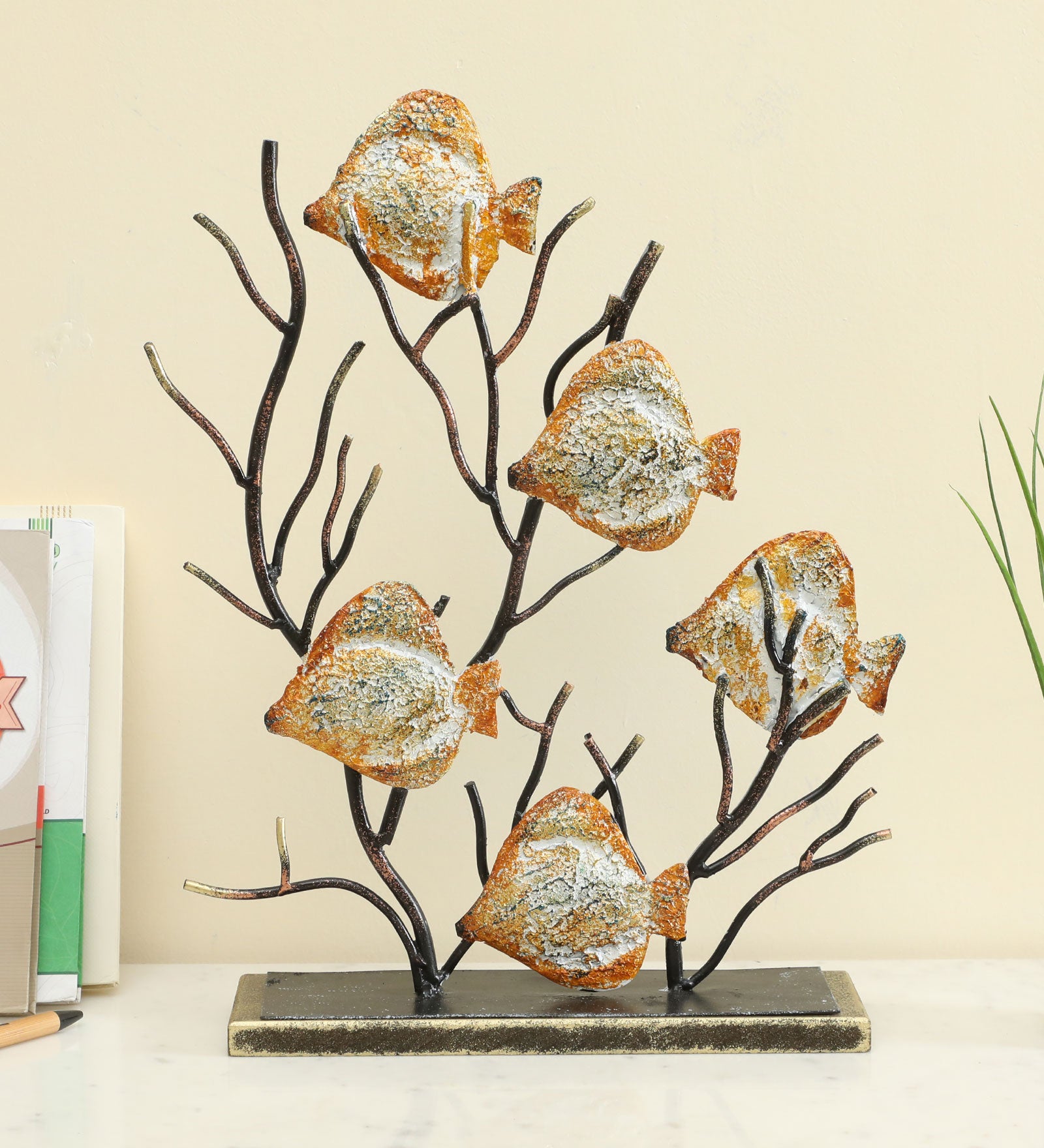 Vedas Beli Fish Family Antique Vintage Statue Multi-Colour Metal/MDF S ...