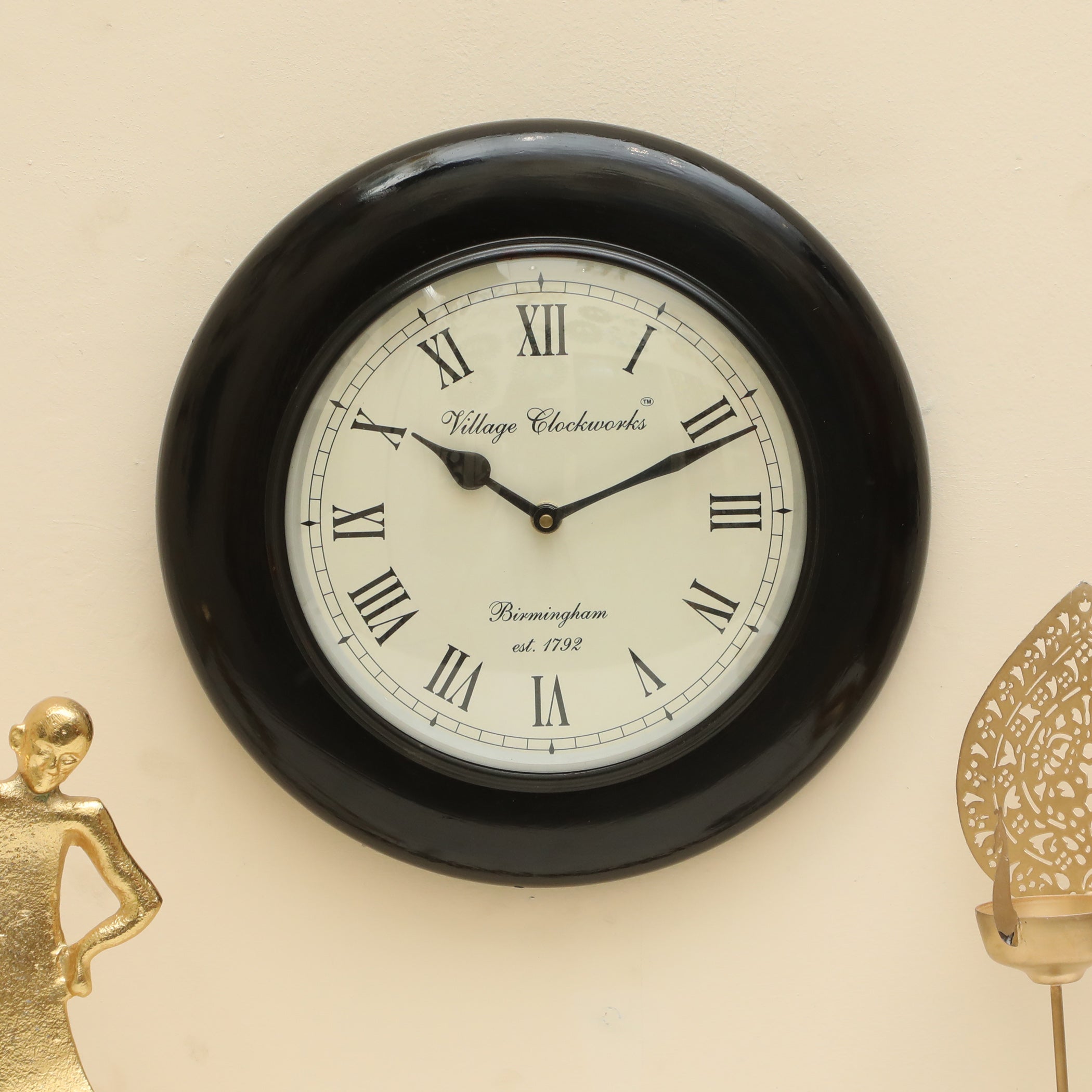 Senegal Heritage Round Style Black Wooden Polished Wall Clock ...