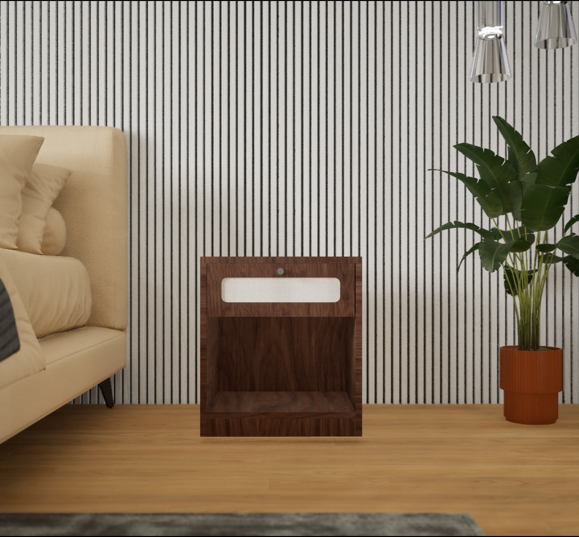Buy Kanso Bed Side Table With Drawer in Moldau Acacia Dark Color Online ...